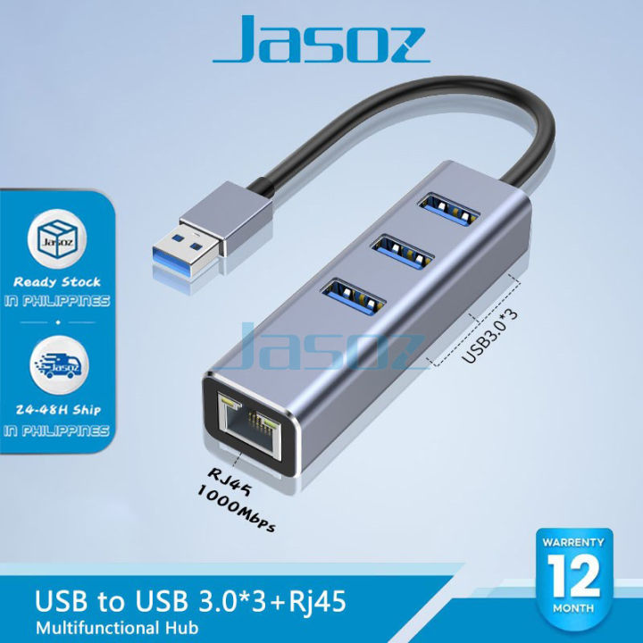 Jasoz Usb Hub For Laptop Usb 30 Hub To Rj45 Ethernet Network Adapter 4 Port 1000mbps Usb