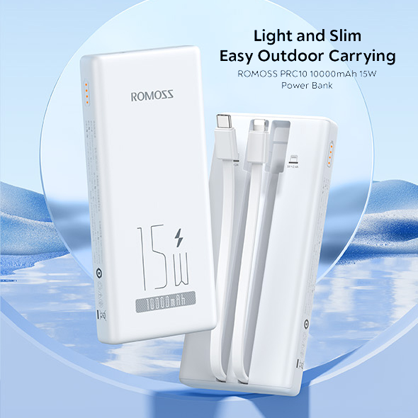 Romoss PRC10 10000mAh 15w with Built In Dual Cable Power Bank Lithium ...