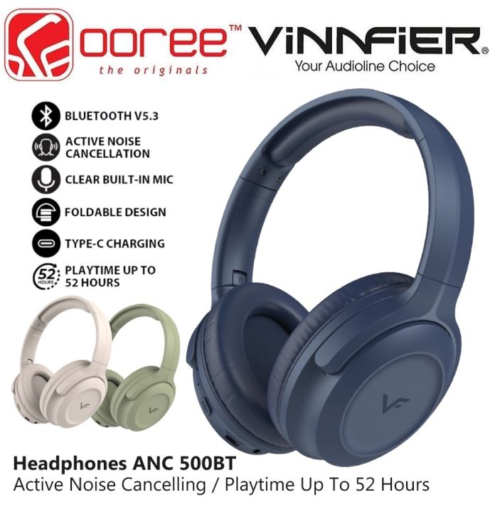 VINNFIER ANC 500 BT HEADPHONES ACTIVE NOICE CANCELLING HIGH PERFORMANCE ...