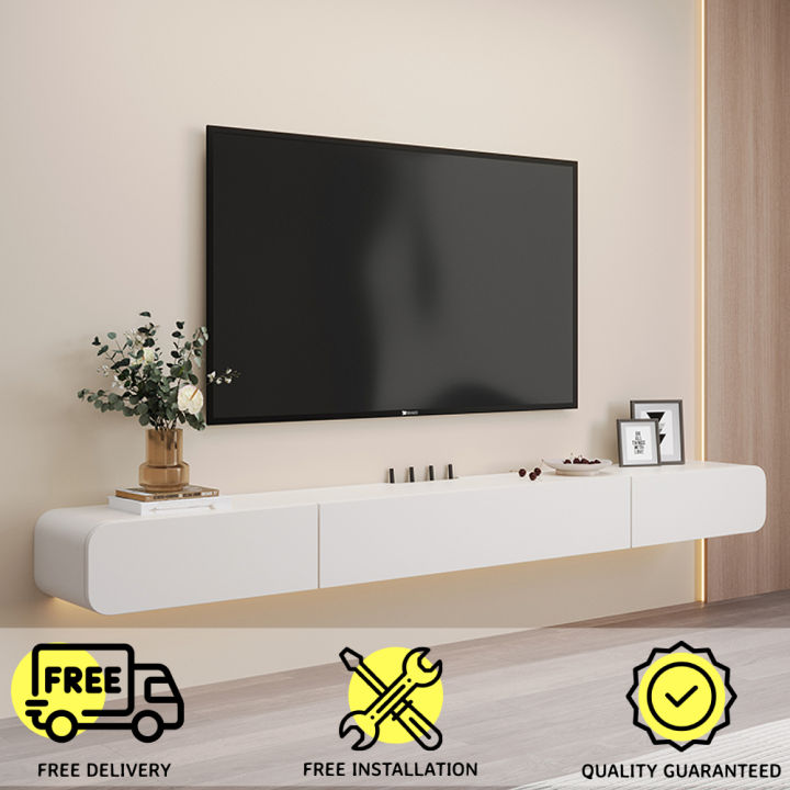[TWS] Rounded Edged Wall Mount TV Console with 2 Drawers + 1 Cabinet ...