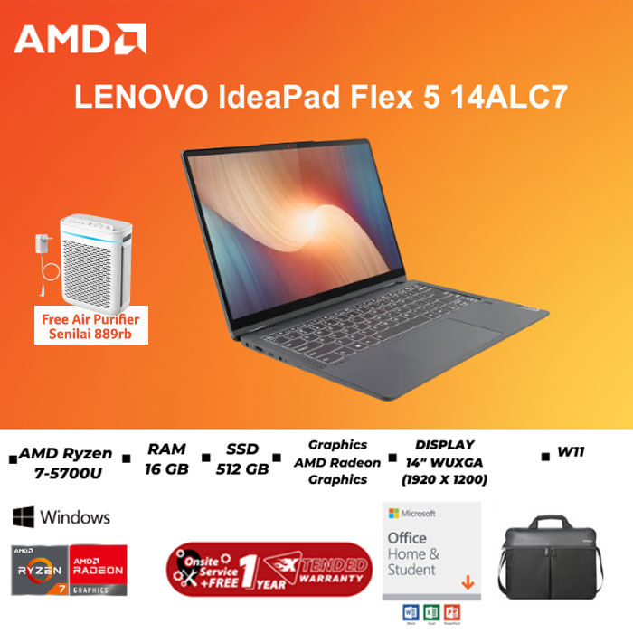 LENOVO IDEAPAD FLEX 5 R7-82R900AEID-14" R7-5700U,16GB,512GB,STORM GREY ...