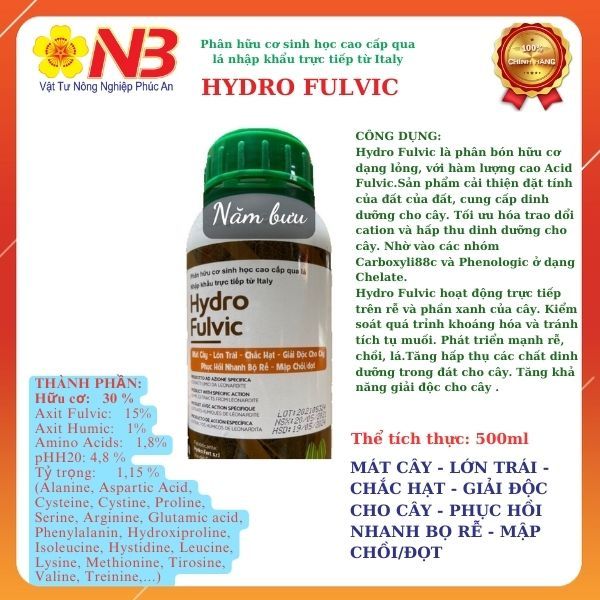Phân bón lá hữu cơ sinh học Hydro fulvic - 500ml nhập khẩu từ Italia ...