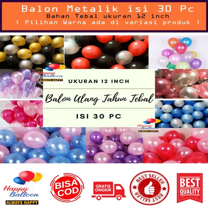 Balon Ulang Tahun Latex Metalik Bulat tebal Paket ultah murah ukuran 12 ...