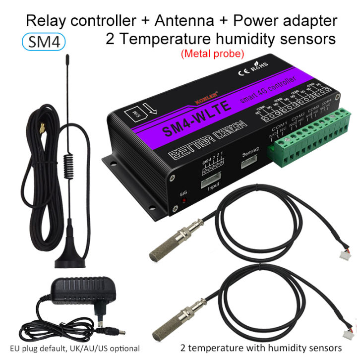 4G LTE SM4 GSM Relay Controller SMS Temperature Humidity Sensor Remote Control Smart Switch ...