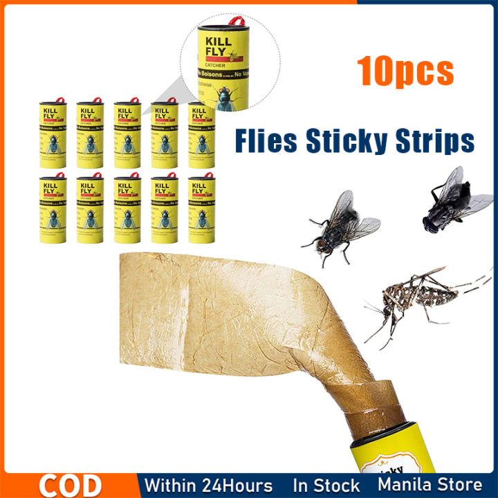 10pcs Flies Sticky Strips Sticky Hanging Fly Tape Catcher Ribbon Sticky ...