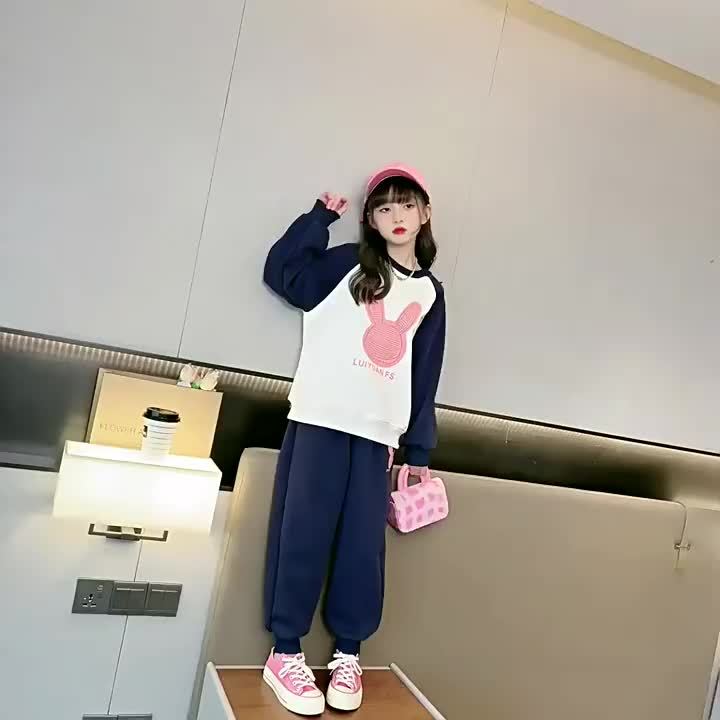 FE2023 ชุดเด็กผู้หญิงแบบใหม่สำหรับฤดูใบไม้ร่วงชุดฤดูใบไม้ร่วงชุดสองชิ้นชุดสองชิ้นลายการ์ตูน ...