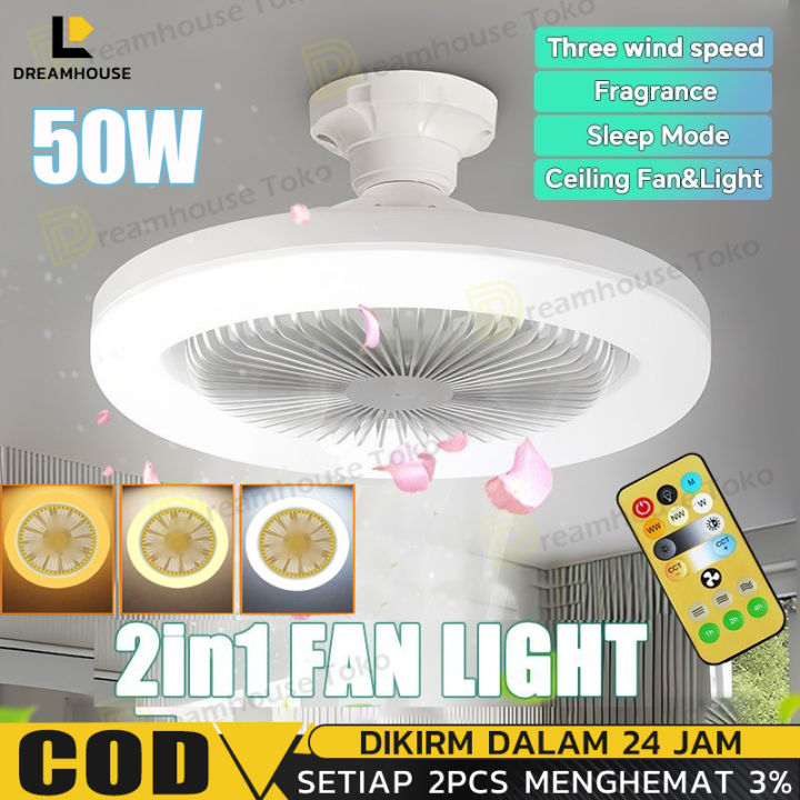Lampu Kipas AC Remote Multifungsi 50W 2in1 LED Smart Fan Light Ceiling ...