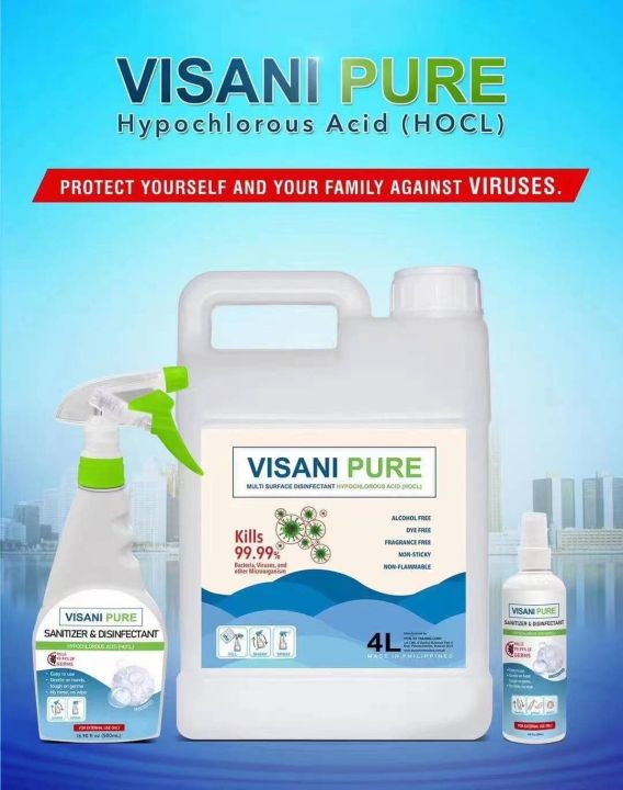 VISANI PURE (HOCL) Hypochlorous Acid Multi Surface Disinfectant Multi ...