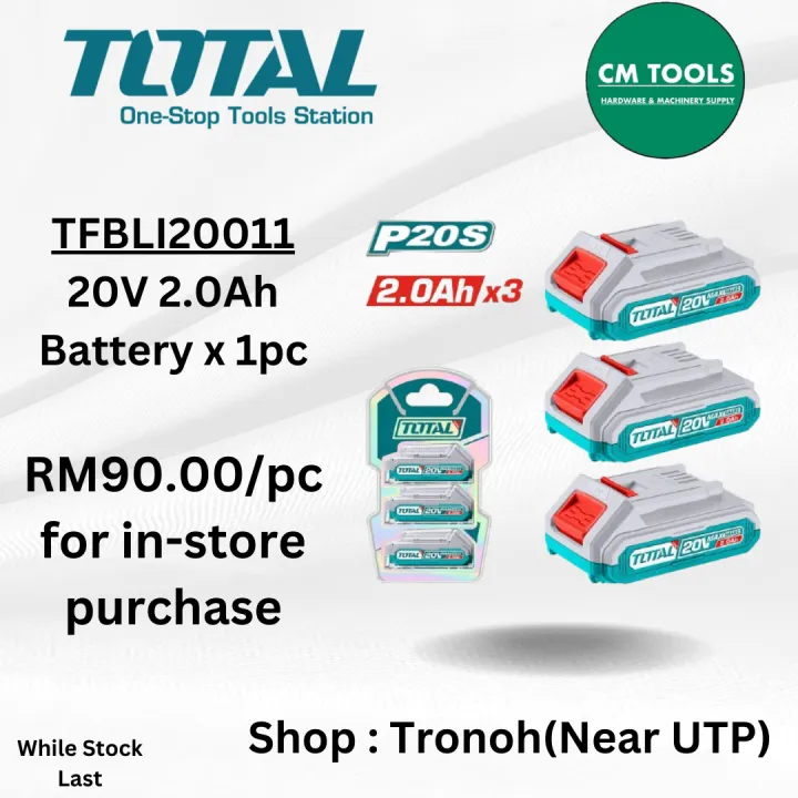 TOTAL TFBLI20011 P20S 20V 2.0Ah Li-Ion Battery / 20V 2.0Ah Battery | Lazada