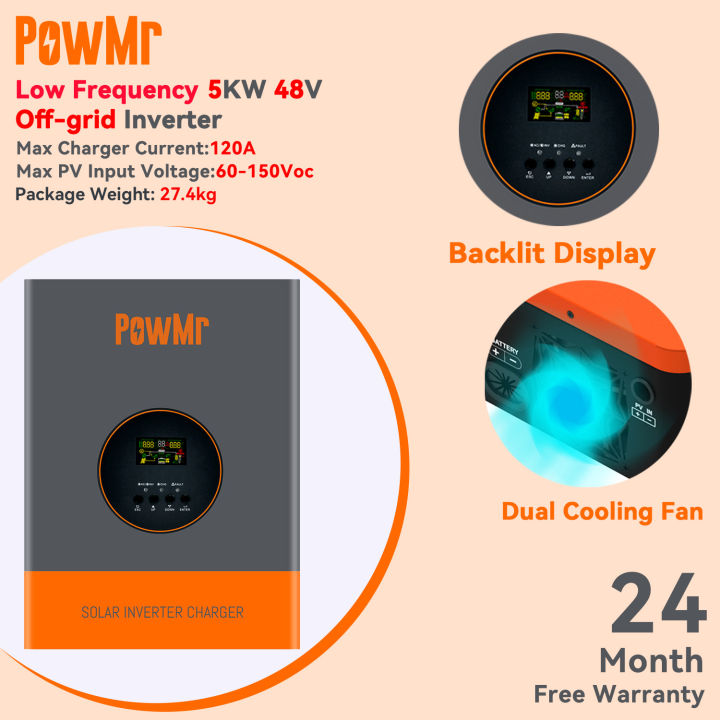 PowMr Low Frequency 5KW Hybrid Solar Inverter Off Grid 230Vac PV ...