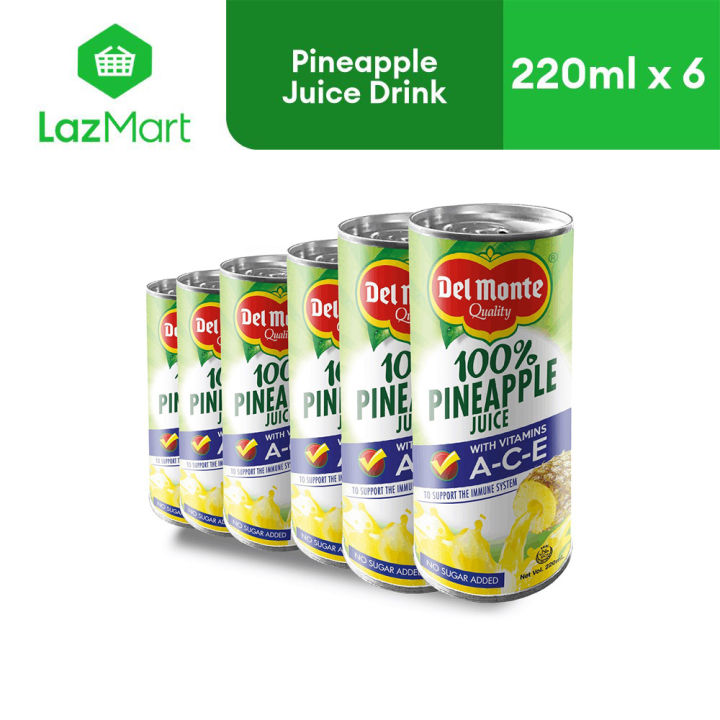 Del Monte 100% Pineapple Juice with Vitamin ACE 220ml - Pack of 6 ...
