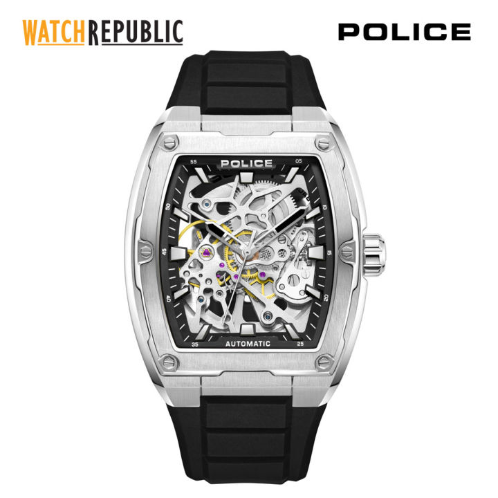 Police Skeletor Black Rubber Automatic Watch For Men PPEWJR0005902 ...