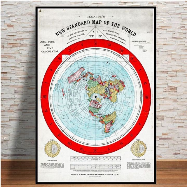 Flat Earth Map 1892 Modern Wall Art ผ้าใบ HD โปสเตอร์ภาพวาด World Map ...