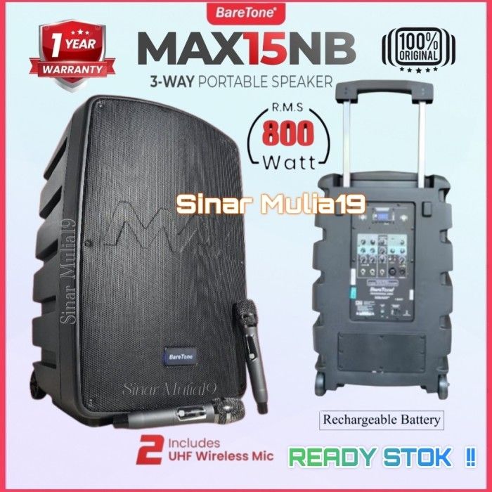 Baretone MAX15NB Speaker 15 Inch Portable RMS 800 Watt ( New Model ...