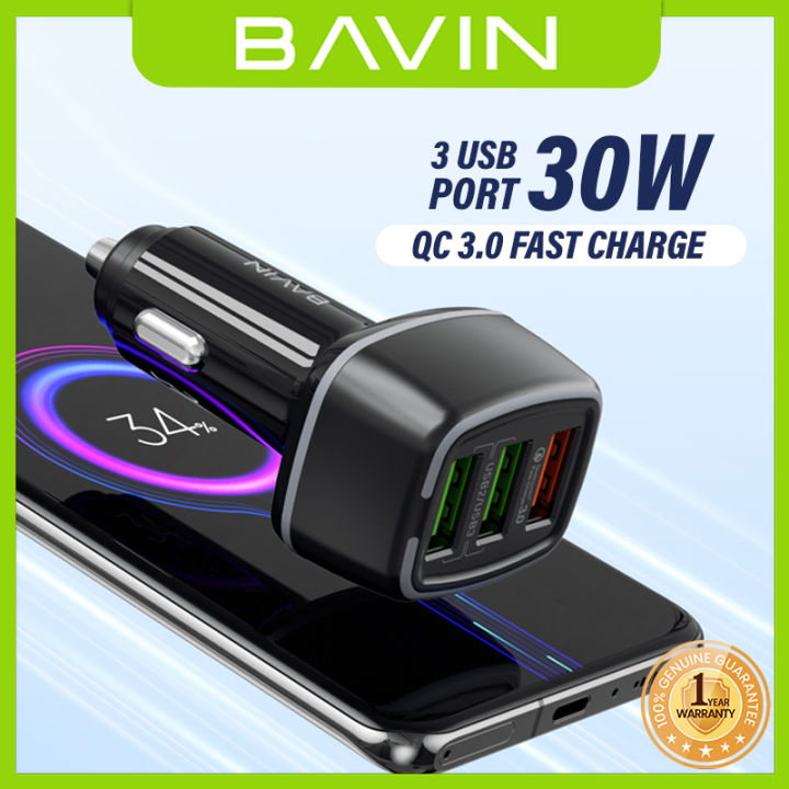 BAVIN PC896 Car Charger Multiple 3 Ports 18W & 12W Ultra Fast Charging ...