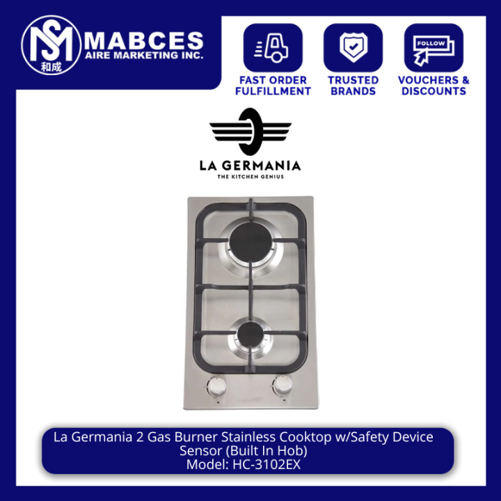La Germania 2 Gas Burner Stainless Cooktop w/Safety Device Sensor (Built In Hob) HC-3102EX ...