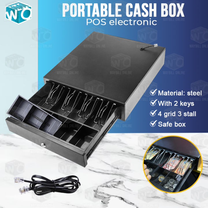 ♖Cash Box Portable Security Safe Box Lock Metal POS electronic storage ...