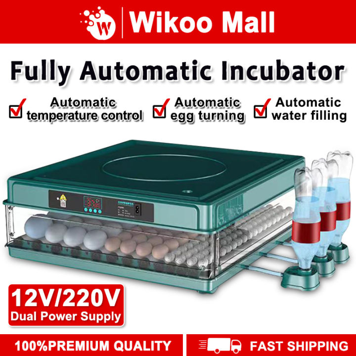 Eggs Fully Automatic Incubator 12/24/48/64/130 Egg Incubator 220V/12V Dual Power Supply ...