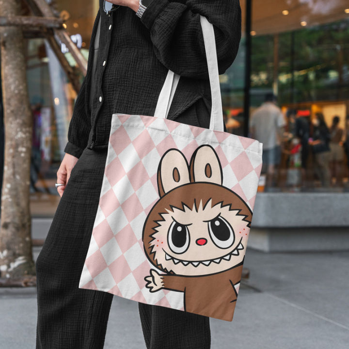 2024 New Labubu Cartoon Women Canvas Shoulder Bag Ladies Casual Handbag ...