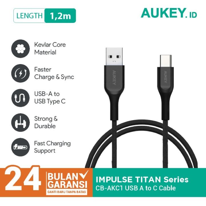 Aukey Cable CB-AKC1 USB A To USB C QC 2.0 Kevlar Cable 1.2M Original | Lazada Indonesia