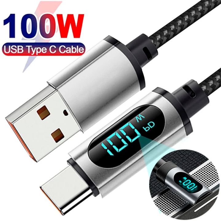 Digital Display Nylon Cables USB Type C To USB C 100W PD Fast Charging ...