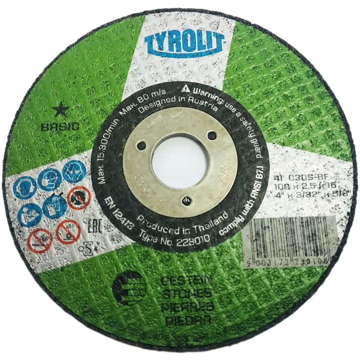 TYROLIT CUTTING DISC 4" BASIC (100mmx2.5mmx16mm) Green 2pcs FOR STONE ...
