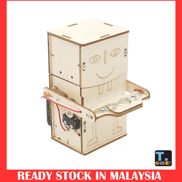 DIY Wooden Toy Coin Swallowing Eating Robot Piggy Bank Science ...