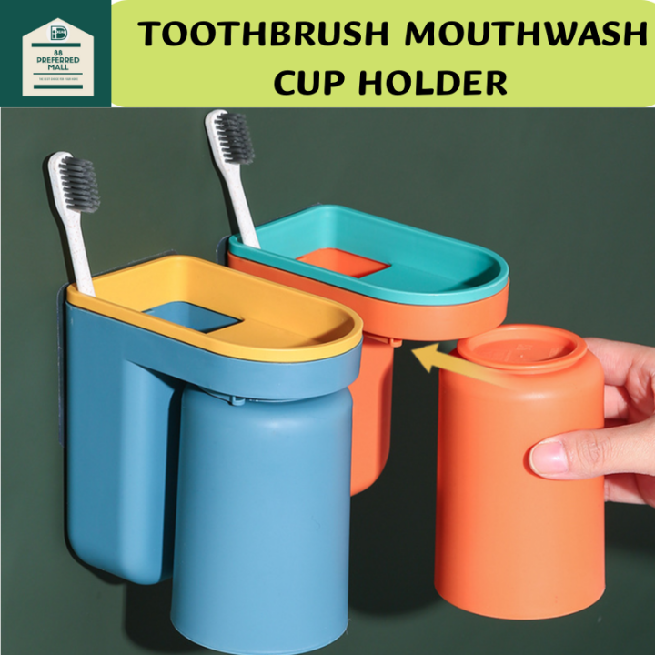 Bathroom Mouthwash Cup Holder Wall Self Adhesive Toothbrush Rack ...