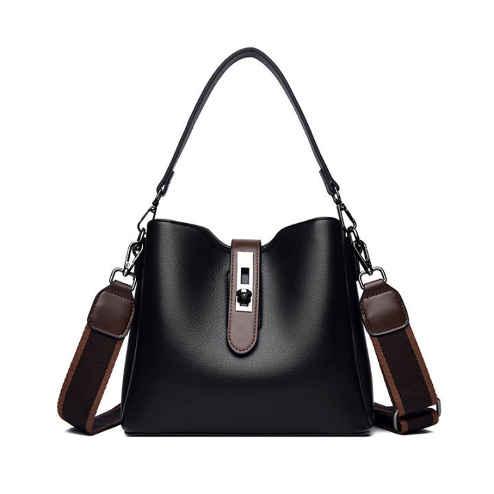 Wanita bucket bag lembut PU kulit beg praktikal kesederhanaan selempang ...