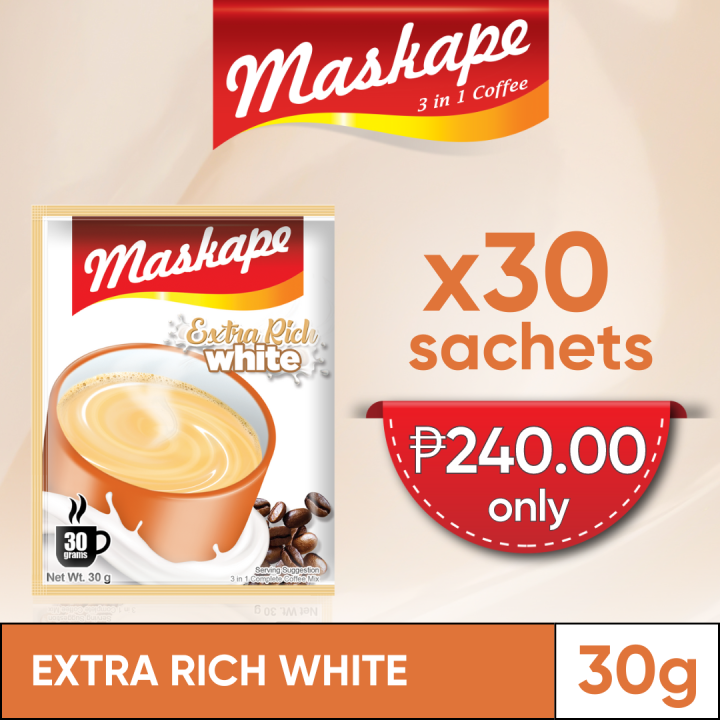 Maskape Extra Rich White 3 in 1 Coffee 30g x 30 pcs | Lazada PH