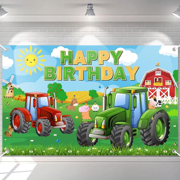 5x3ft Farm Birthday Backdrop for Kids Green Grass Farm Tractor Birthday ...