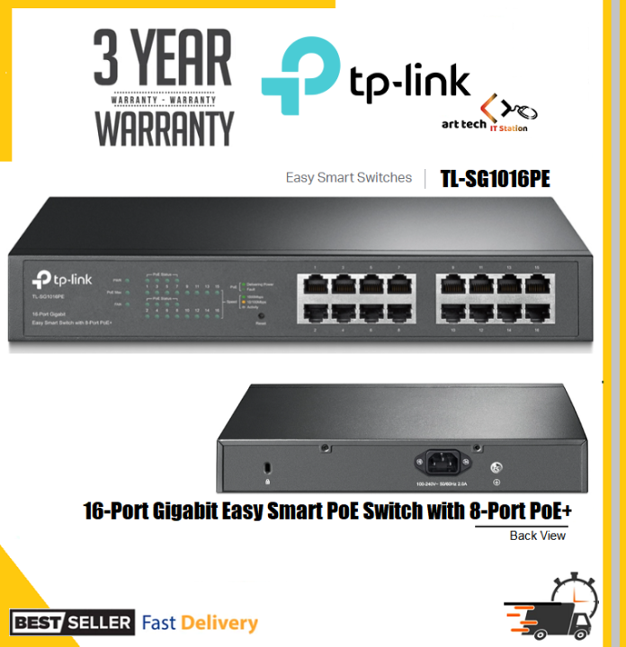 TP-LINK TL-SG1016PE 16-Port Gigabit Easy Smart PoE Switch with 8-Port ...