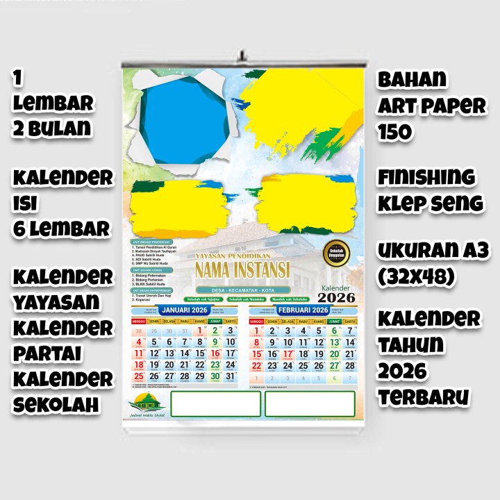 Kalender Yayasan, Kalender partai, Kalender sekolah 2026, Kalender isi ...