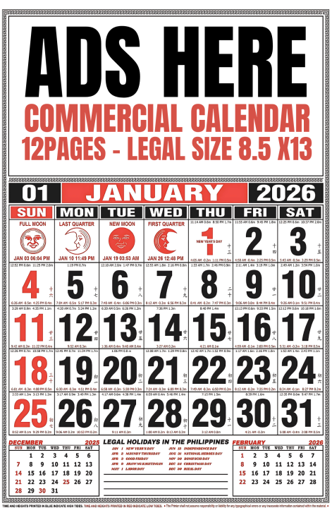 2026 Commercial Calendar with High tide and Low tide 12pages and 6pages ...