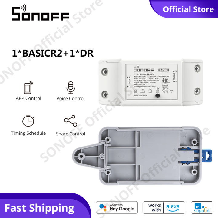 SONOFF BASIC R2 with DR DIN Rail Tray, WiFi Smart Light Switch Wireless ...
