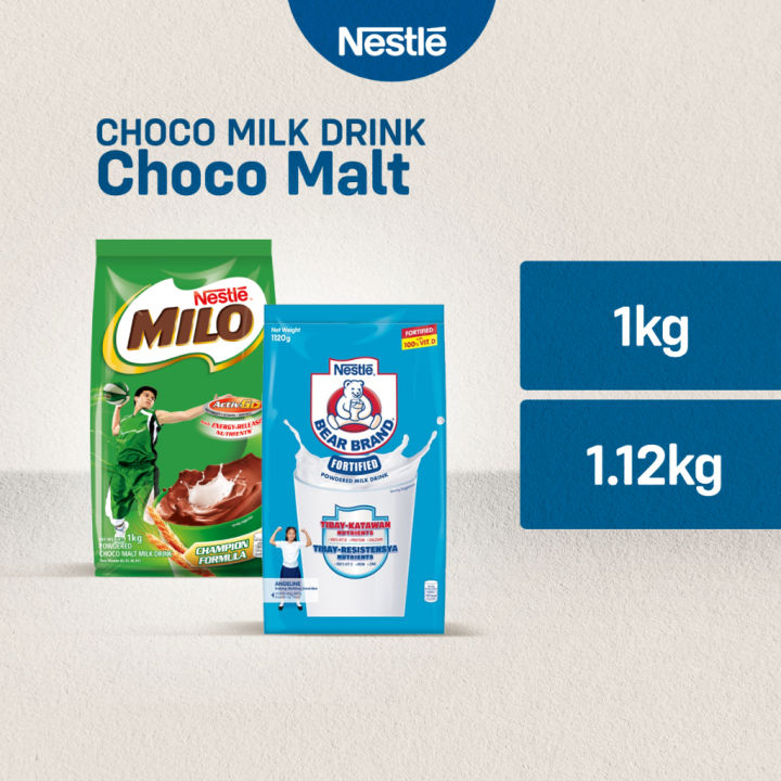 Milo Powdered Choco Malt Milk Drink 1kg + Bear Brand Fortified Powdered ...