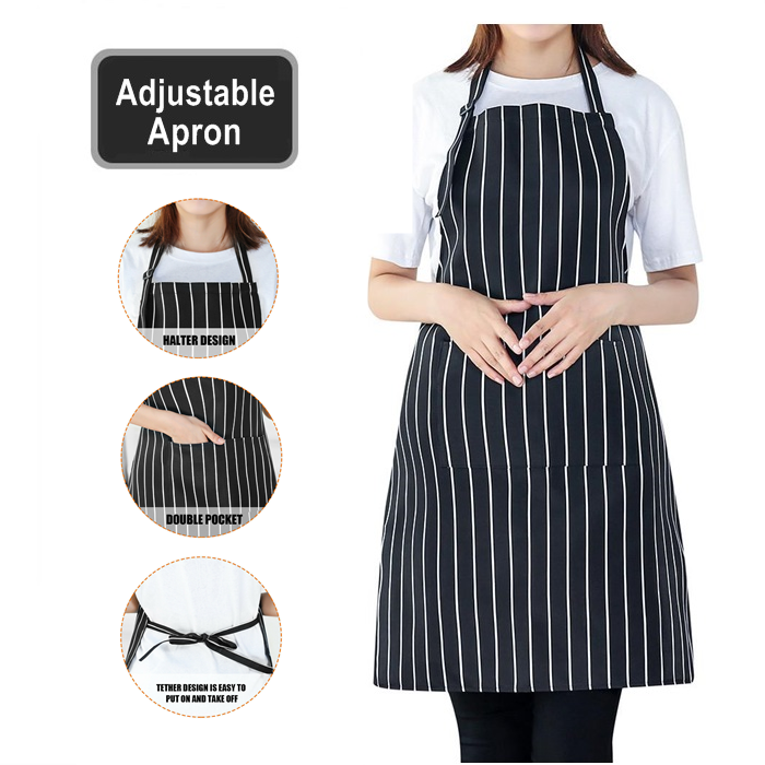 Adjustable Kitchen Bib Apron Stripe With Pockets Unisex Chef Apron | Lazada