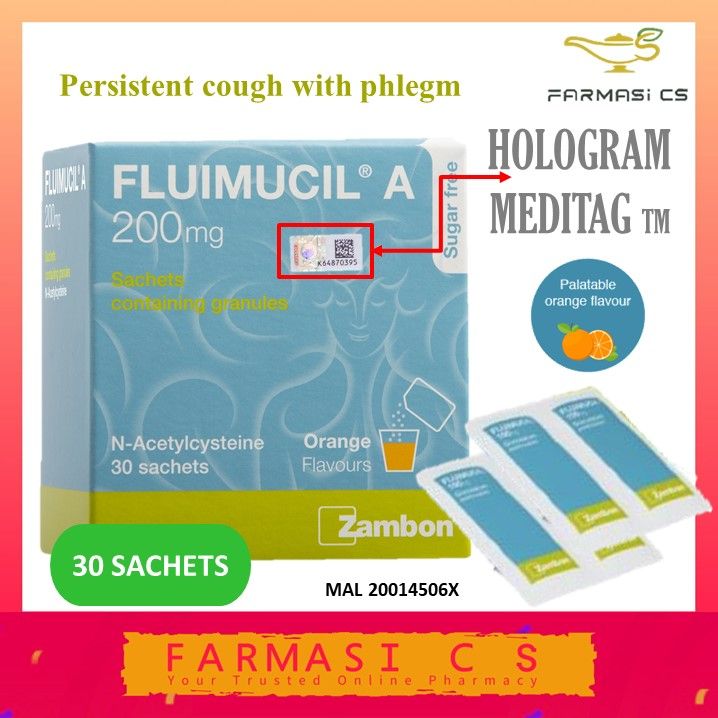 Fluimucil A 200mg ( N-Acetylcysteine ) Orange Flavours 30 sachets EXP ...