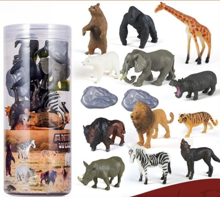 12PSC Wild Animal Models Mini Simulation Animals Toys Collection Set ...
