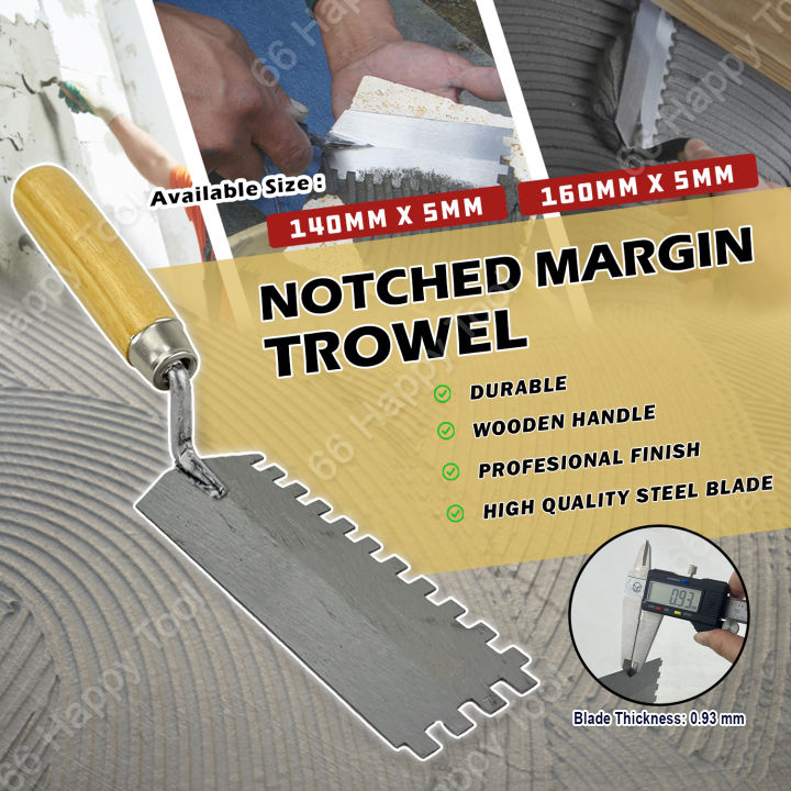 Plastering Trowel with Square Teeth 140mm 160mm Notched Margin Wood Handle Laying Cement Wall ...