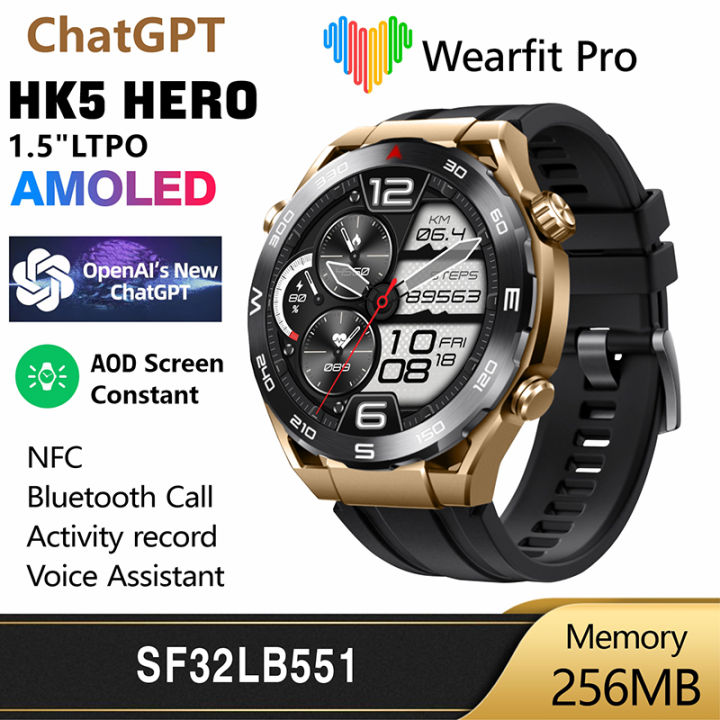 HK5 HERO Smart Watch Men AMOLED Screen Compass NFC Bluetooth Call GPS ...