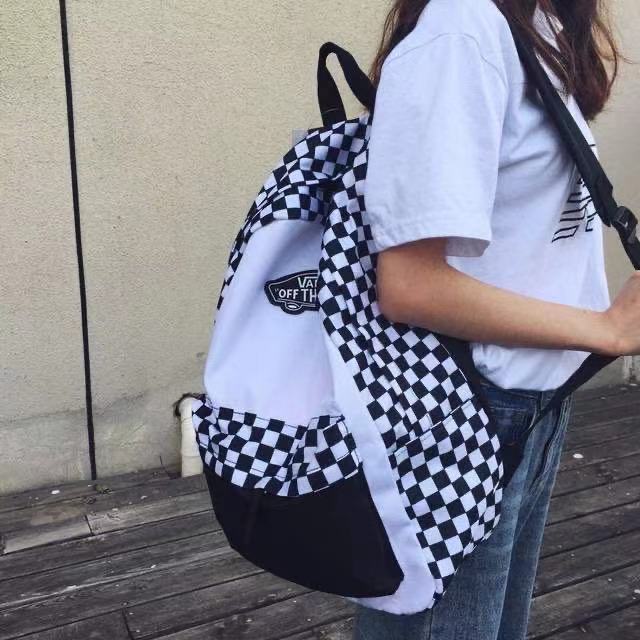 RYFH TOP★VANSˉ [จุด] กระเป๋าเป้นักเรียนลายสก๊อตสีดำและสีขาว,กระเป๋าเป้ ...