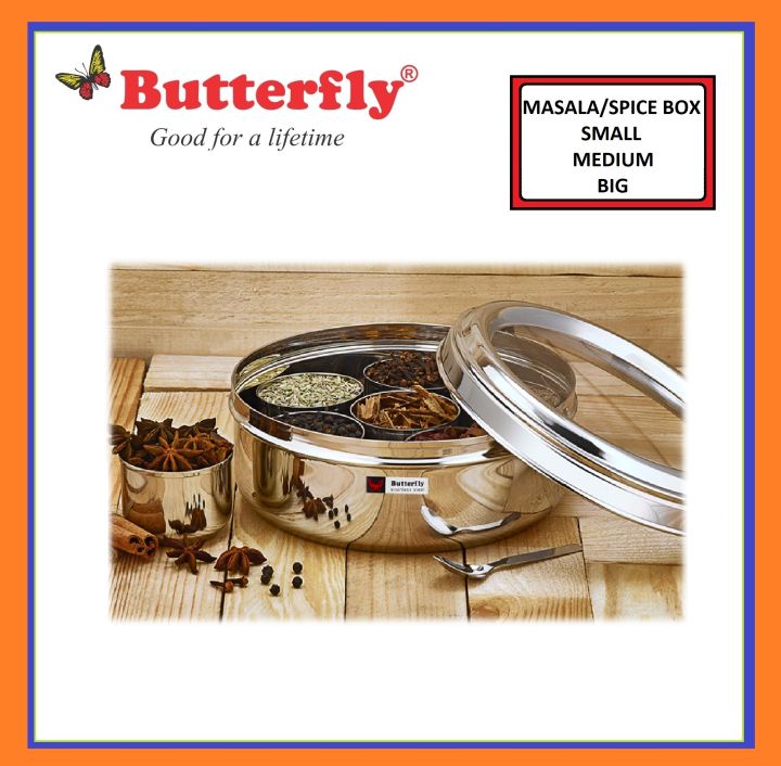 BUTTERFLY STAINLESS STEEL MASALA BOX / SPICE BOX / 1 SPOON / 7 ...