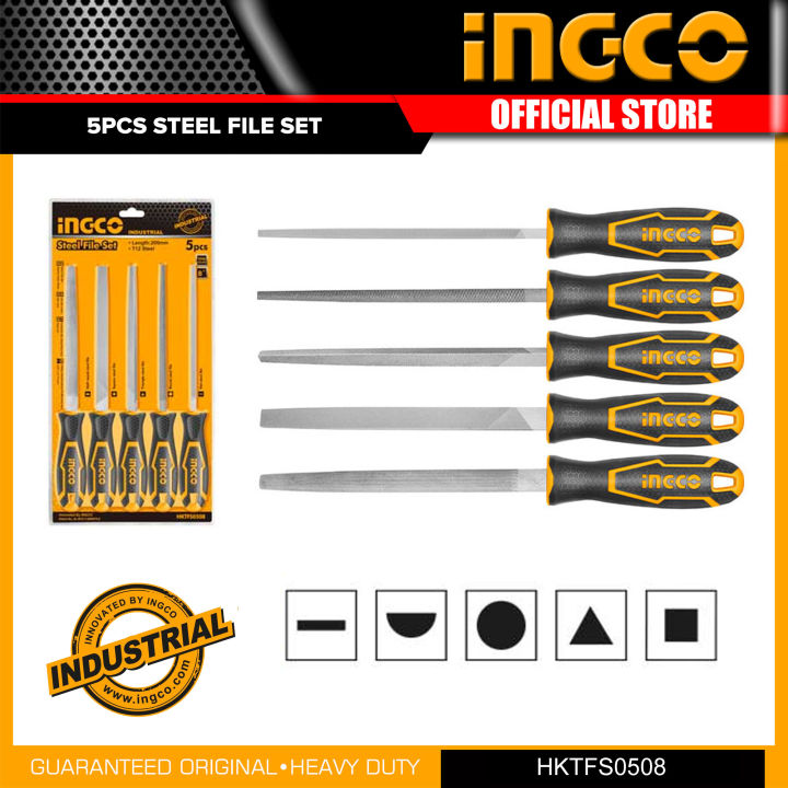 Ingco HKTFS0508 5pcs Industrial Steel File Set T12 Steel 8" (200mm) IHT ...