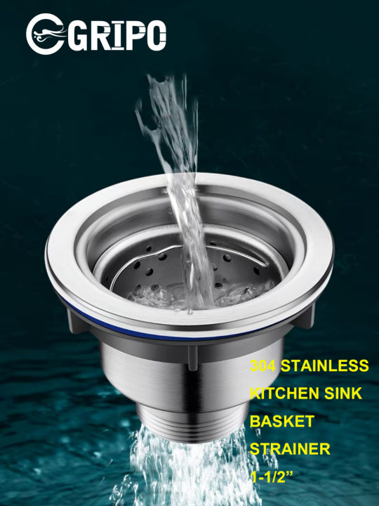 GRIPO 304 Stainless kitchen sink basket strainer 1-1/2 kitchen drain ...
