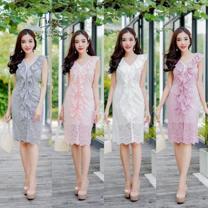 Aya-shop เสื้อผ้าแฟชั่น เดรสออกงาน สีเทา โอรส ขาว ชมพู พร้อมส่ง ...