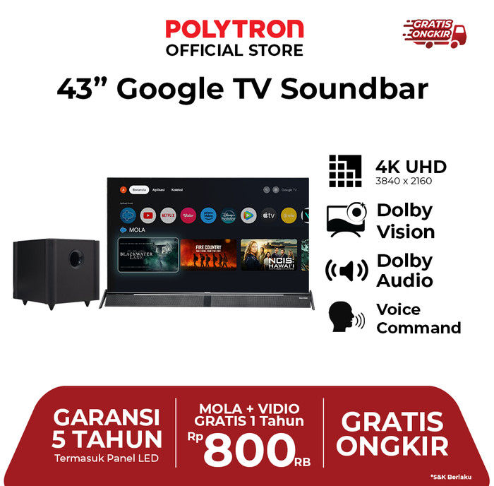 POLYTRON 4K UHD Smart Google TV 43 Inch PLD 43BUG5058 | Lazada Indonesia