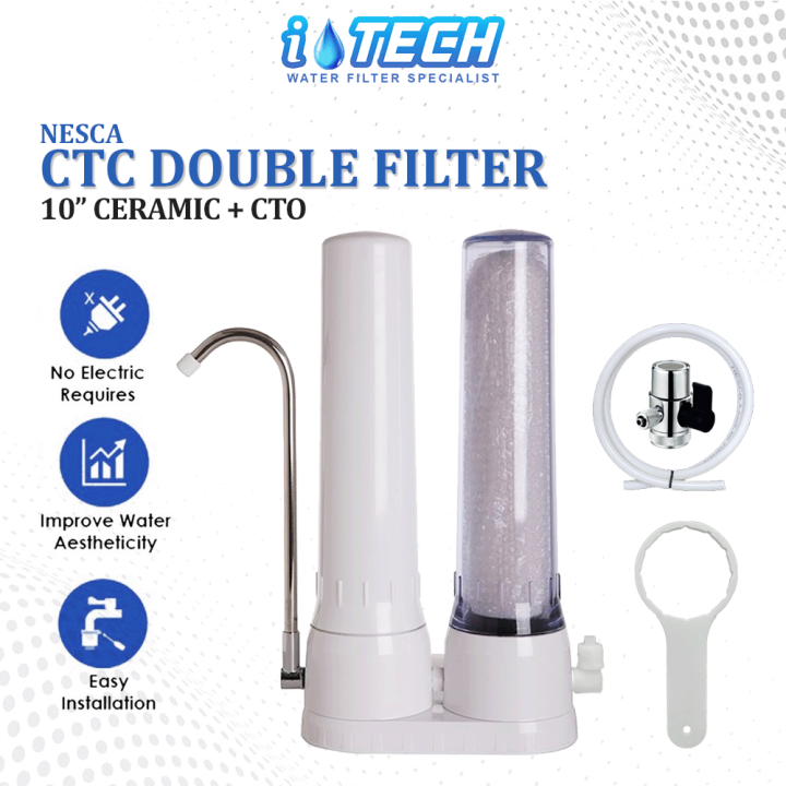 NISHIMEN Single Double CTC Super Slim Clear Housing Indoor Water Filter Set with Ceramic ...