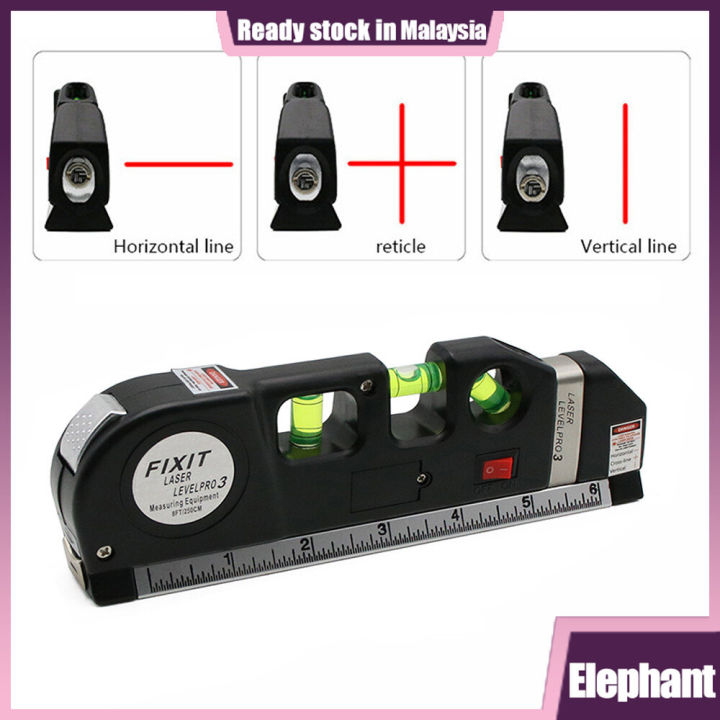 EL-Laser Level Vertical Horizontal 2 Lines Lasers Ruler Measure Tape ...