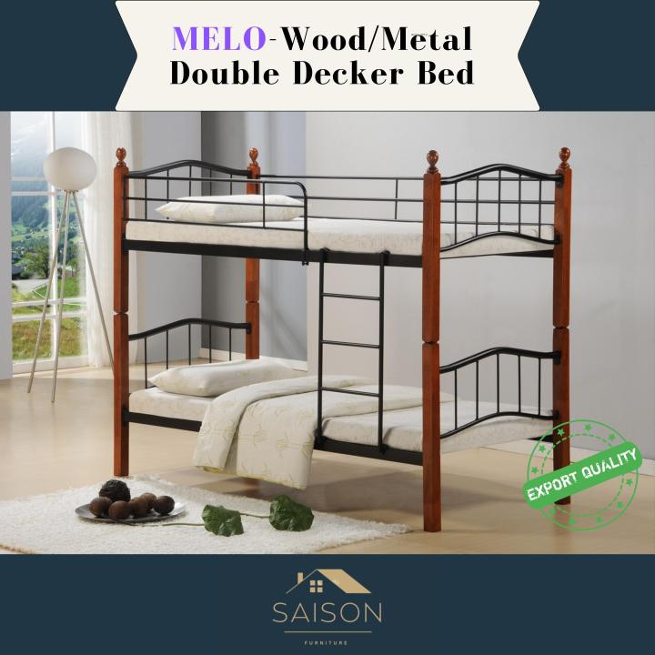 Saison Home MELO Wood / Metal Double Decker Bed - EXPORT QUALITY | Lazada
